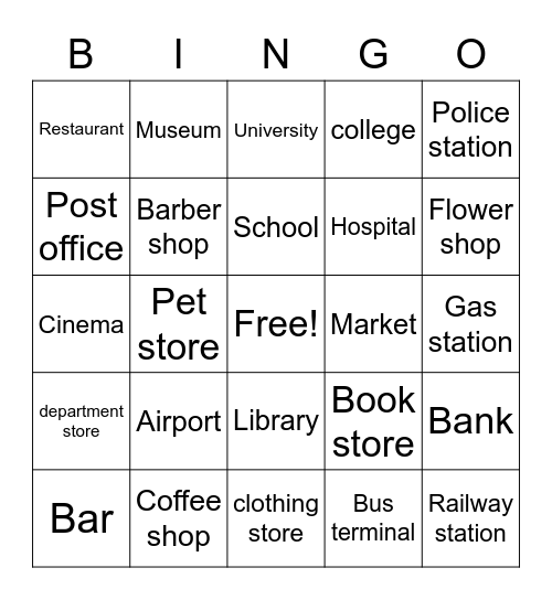 Place Bingo Card Place Bingo Card