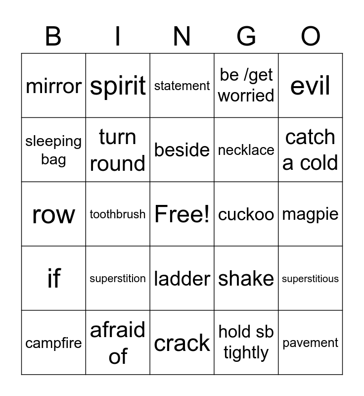 Unit 6 Bingo Card