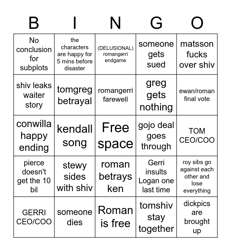 SUCCESSION FINALE Bingo Card