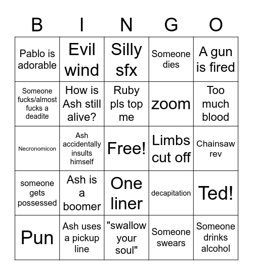 Ash vs Evil Dead Bingo Card