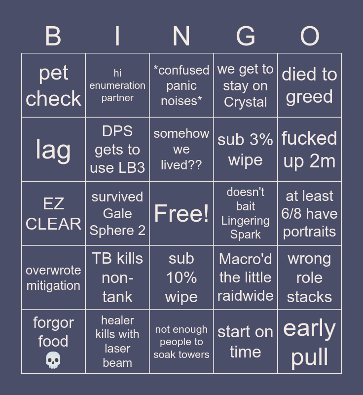 Golbez EX Prog Bingo Card
