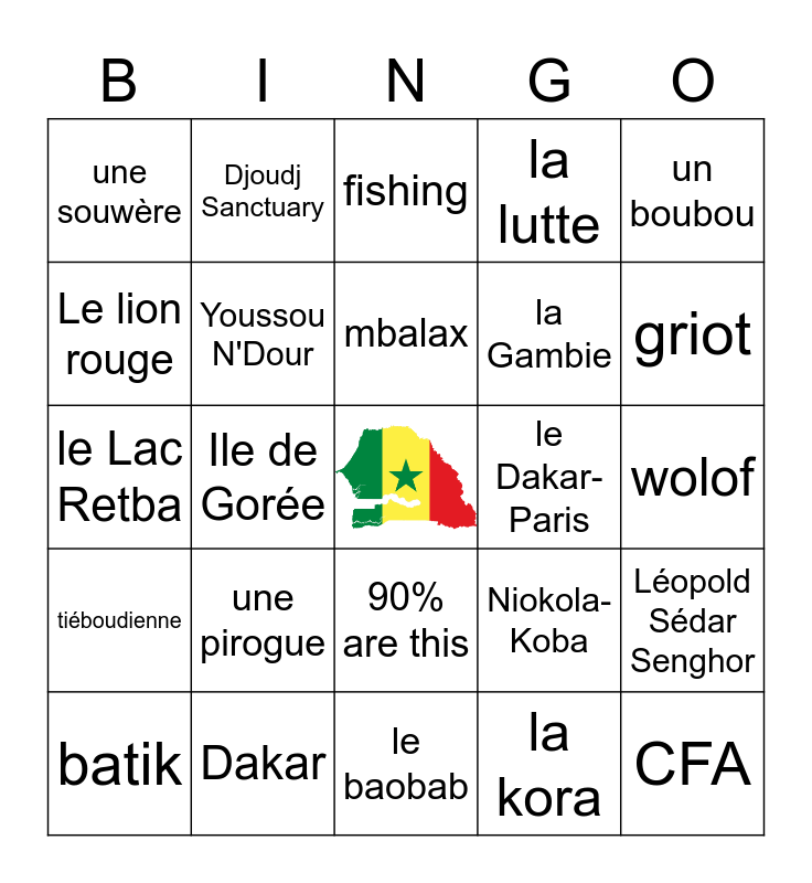 Le Sénégal Bingo Card