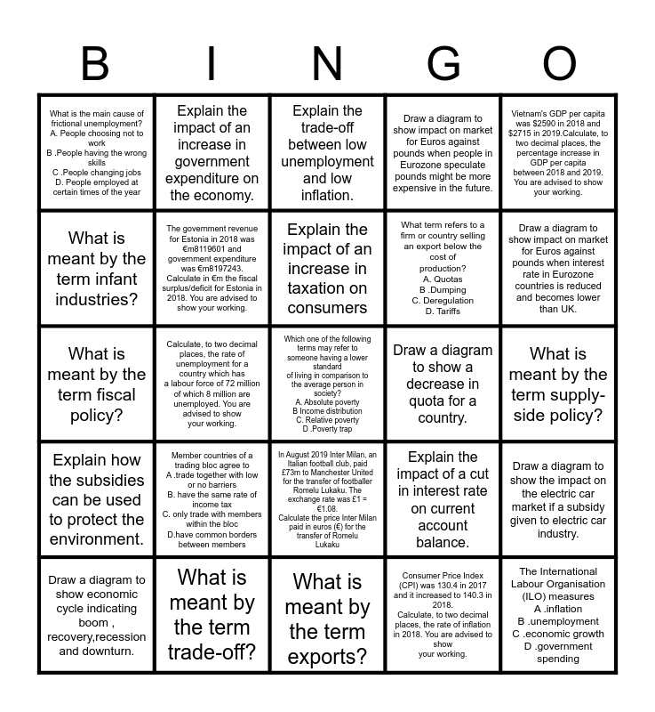 Macroeconomic Revision Bingo Card