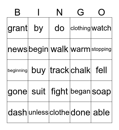 Spelling Lesson 21 Bingo Card