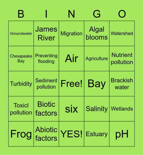 Watersheds Bingo Card