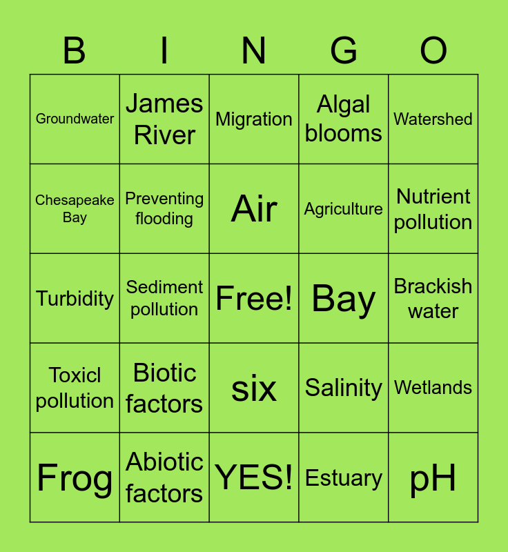 Watersheds Bingo Card