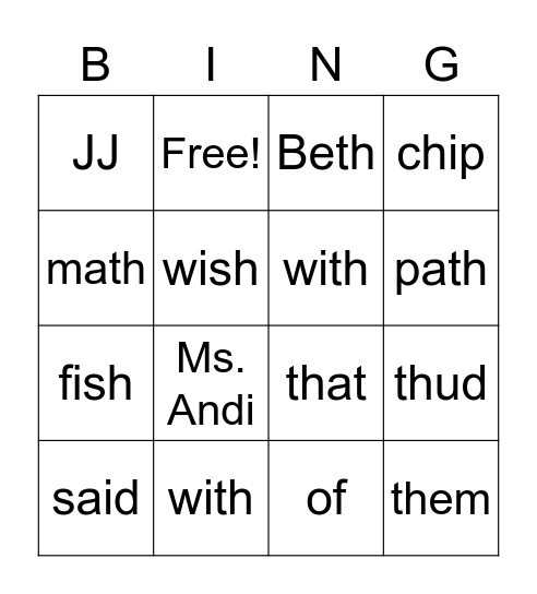 2nd Grade Bingo Card