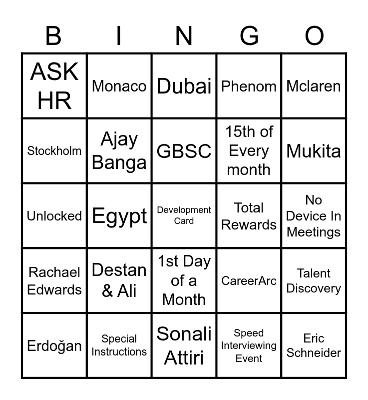 EEMEA Weekly TA Meeting Bingo Card