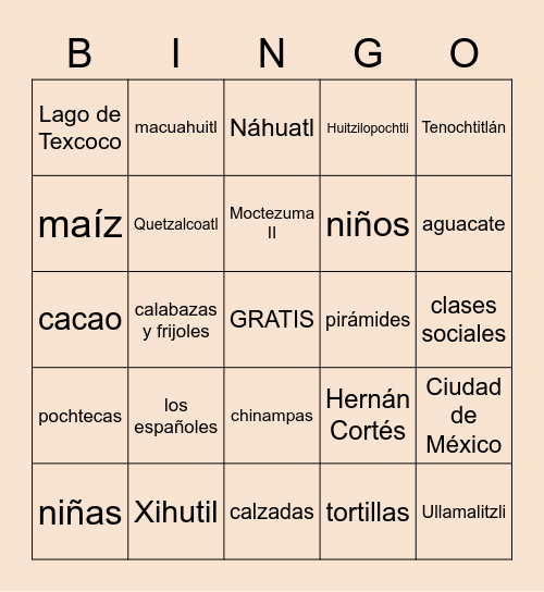 Los Aztecas Bingo Card
