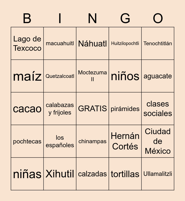 Los Aztecas Bingo Card