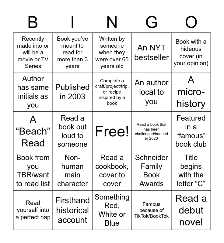 Book Bingo Summer 2023 Bingo Card