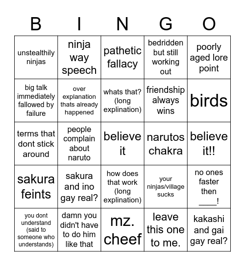 naruto Bingo Card