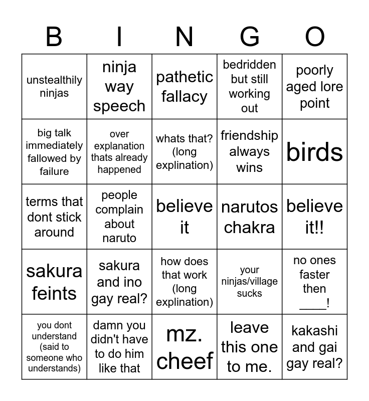 naruto Bingo Card
