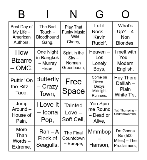 One-Hit Wonders! Bingo Card
