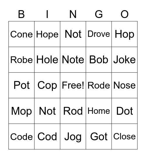 Short O and Long O Bingo Card