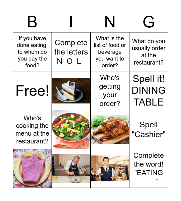 All about restaurant Bingo Card