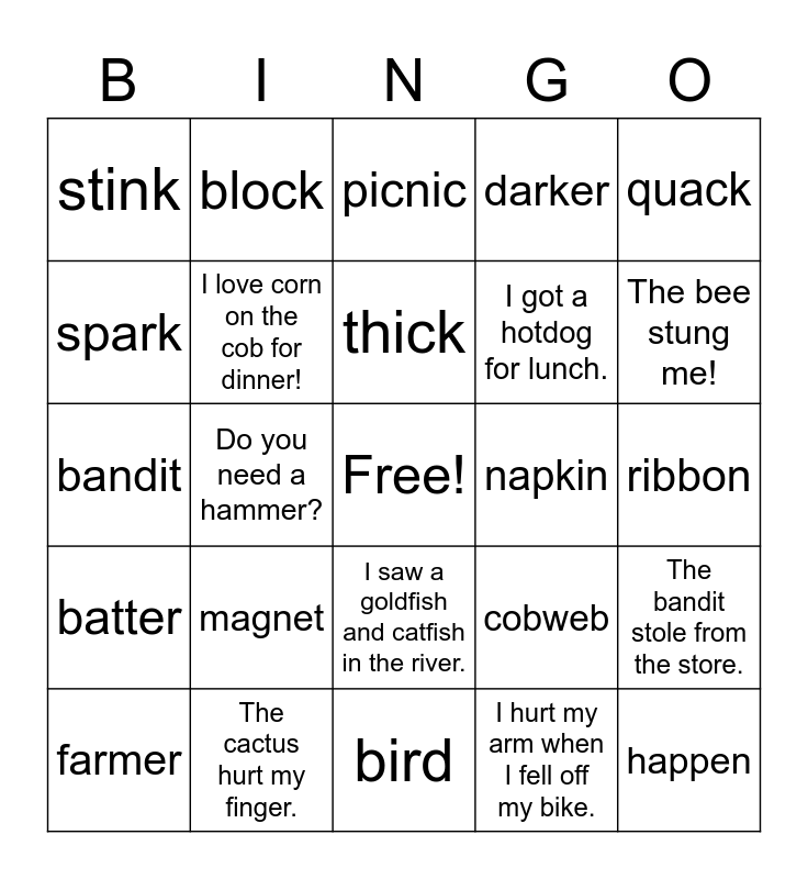 Rabbit -ck -k r-controlled Bingo Card