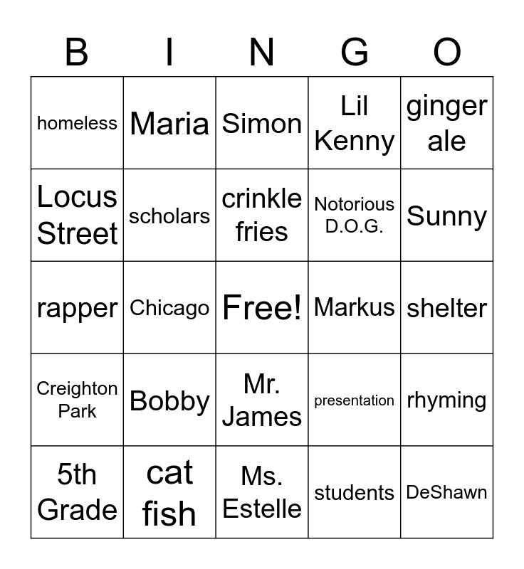 Simon B. Rhymin Bingo Card