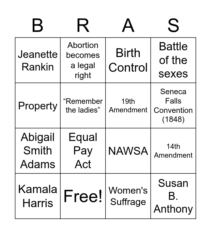 Women's Rights Movement Bingo Card