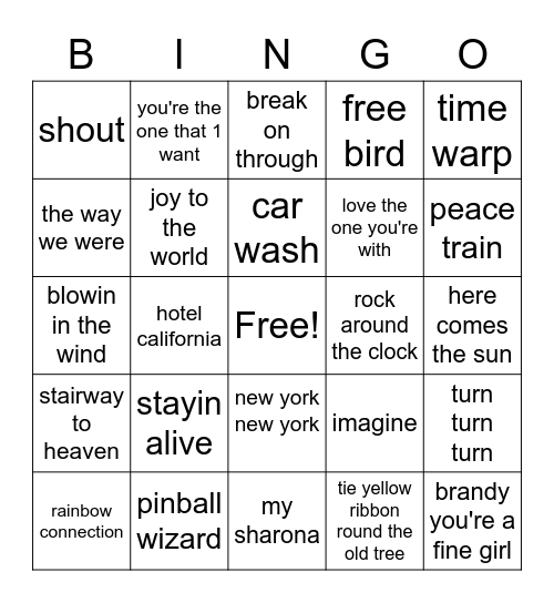 70's Bingo Card