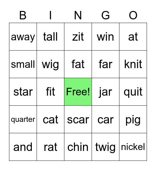 Word Families Bingo Card
