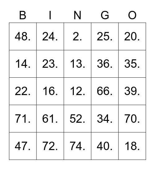 Levend Bingo Card