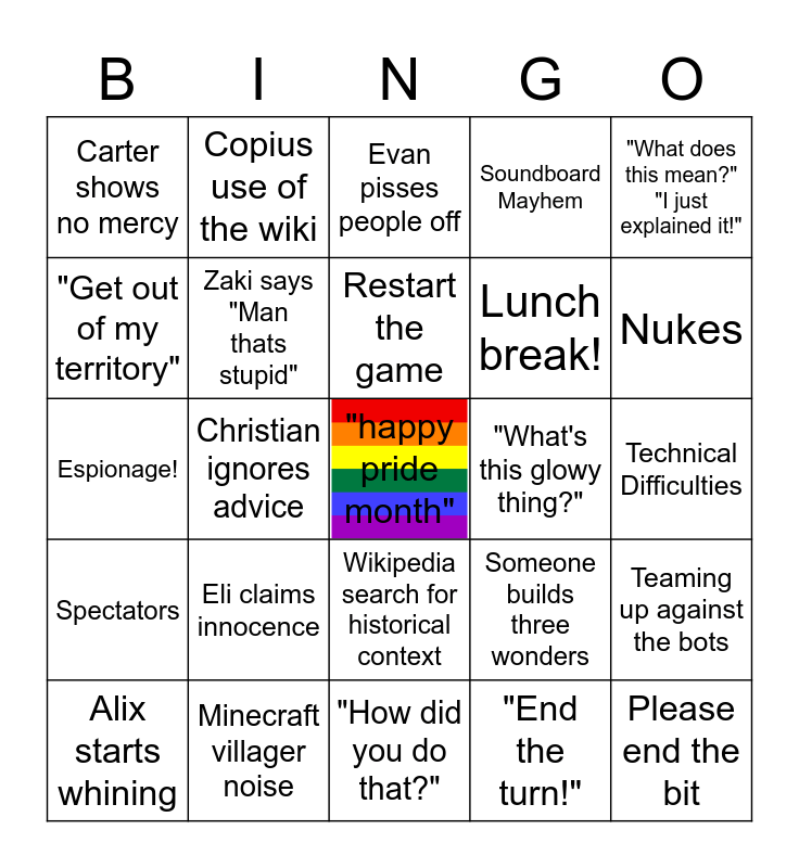 Bond's Civ 6 Bingo Card