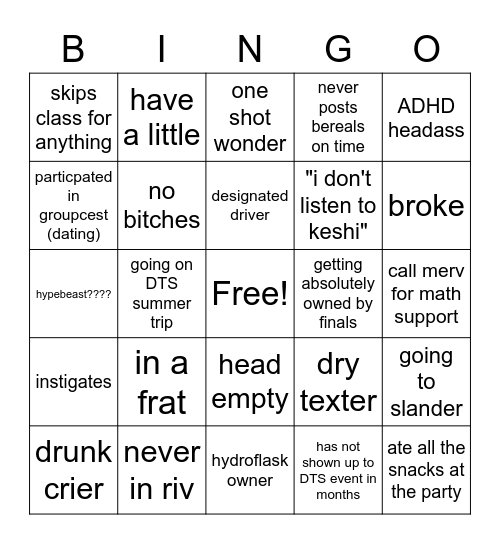 DTS Bingo Vol. 2 Bingo Card