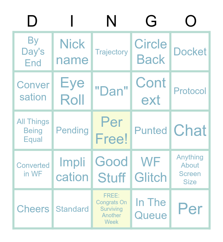 Due Dili Dictionary Bingo Card