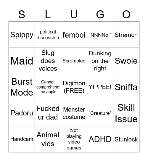 Slug Bingo Card