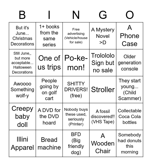 Garage Sale Bingo Card
