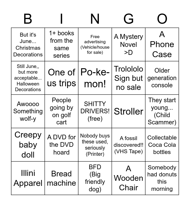 Garage Sale Bingo Card