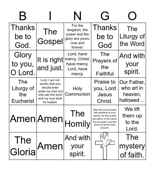 Mass Responses And Parts BINGO Bingo Card
