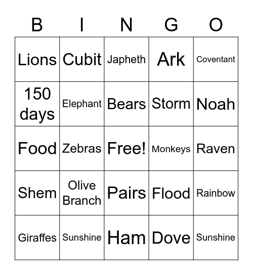 Noah's Ark BIngo Card