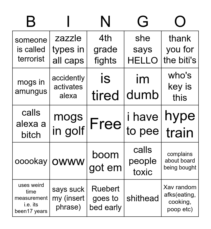 Misstrashes Stream Bingo Card