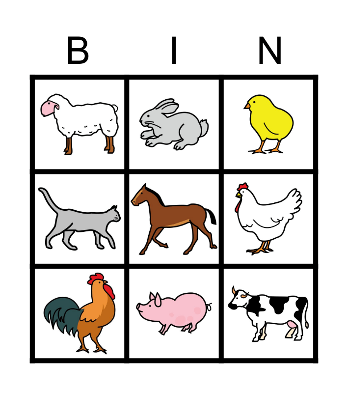 Animales de granja Bingo Card