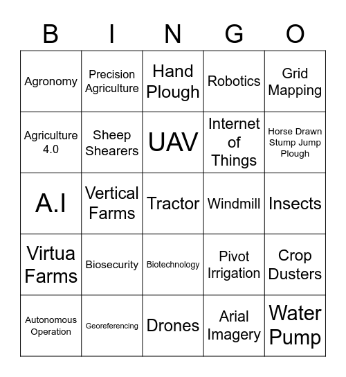 Agriculture Bingo Card