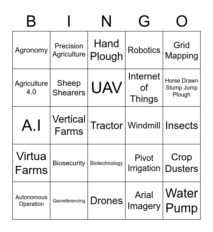 Agriculture Bingo Card