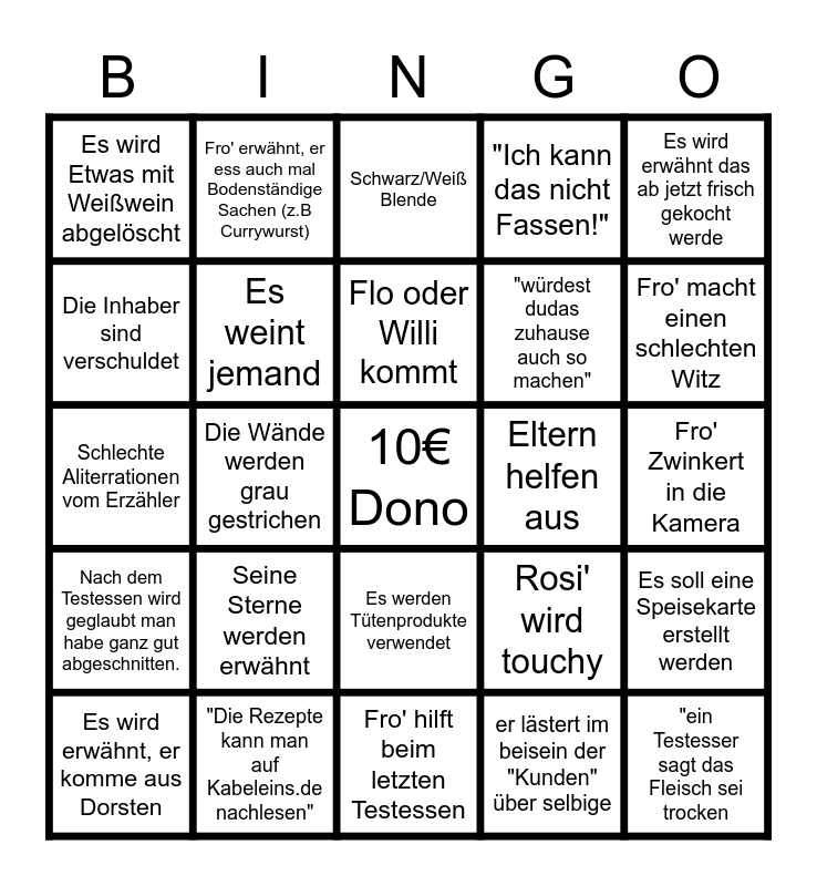 Filows Fro' Bingling Bingo Card