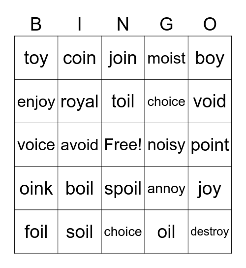 OI and OY Bingo Card