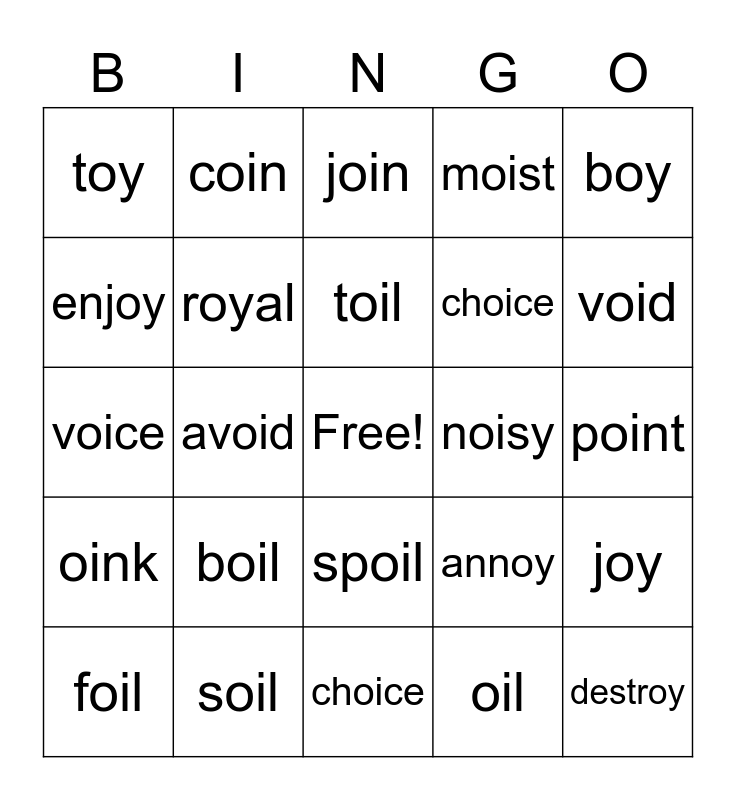OI and OY Bingo Card