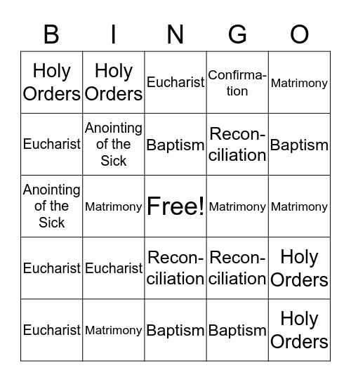 Sacraments Bingo Card