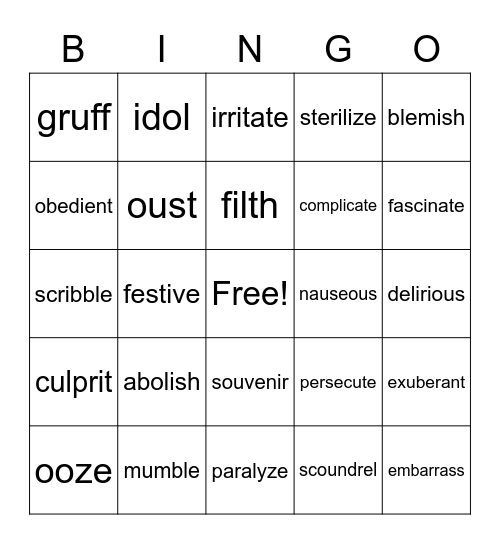 Synonyms Bingo Card Synonyms Bingo Card