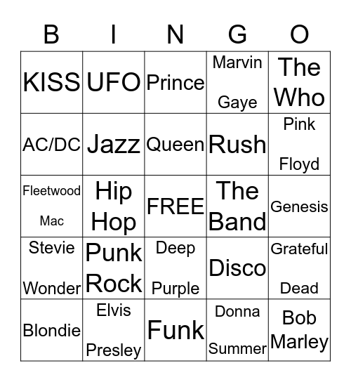 70s Music Bingo Card
