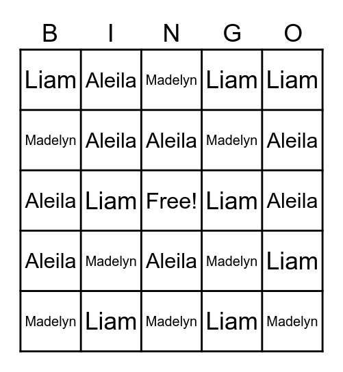 Names Bingo Card Names Bingo Card