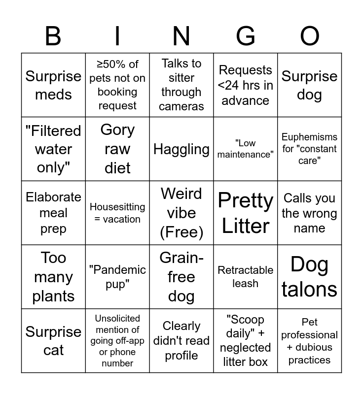 Rover client BINGO Card