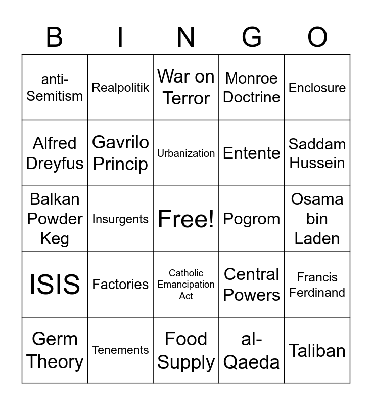 World History Review Part 1 Bingo Card