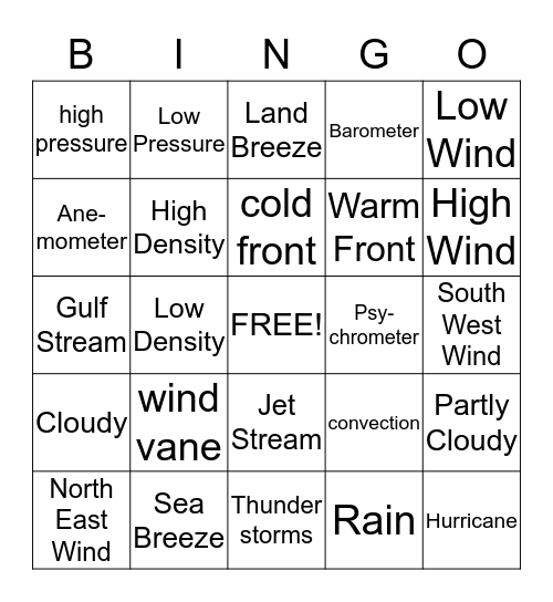 weather Bingo Card