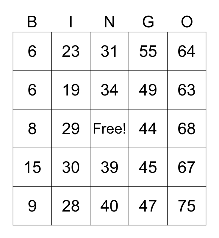 POTATO Bingo Card