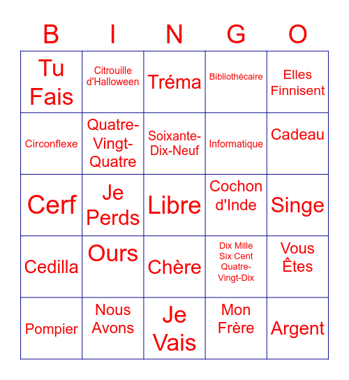 Francais Bingo Card